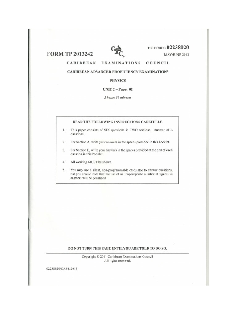 CAPE Physics Unit 2 Paper 2 2013 | PDF