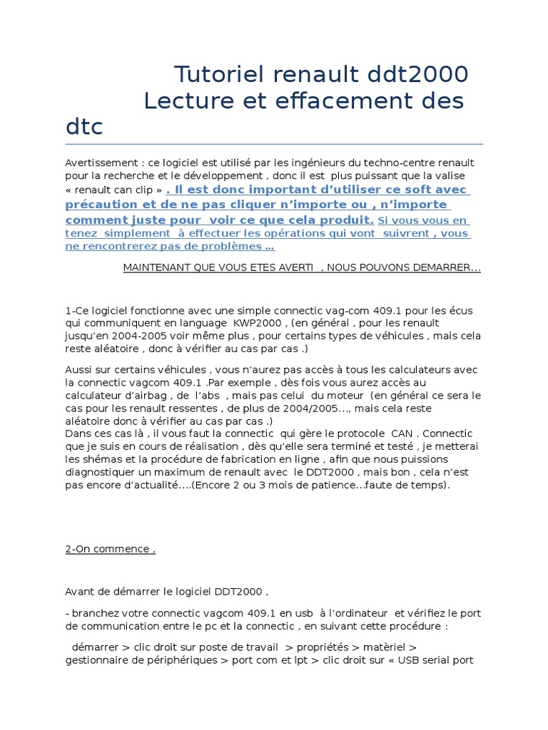 Tutoriel Renault Ddt2000 - Lecture Et Effacement Des DTC | PDF ...