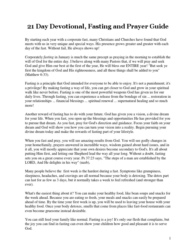 21 Day Devotional, FASTING and PRAYER GUIDE - Traduzir | PDF | Fasting ...