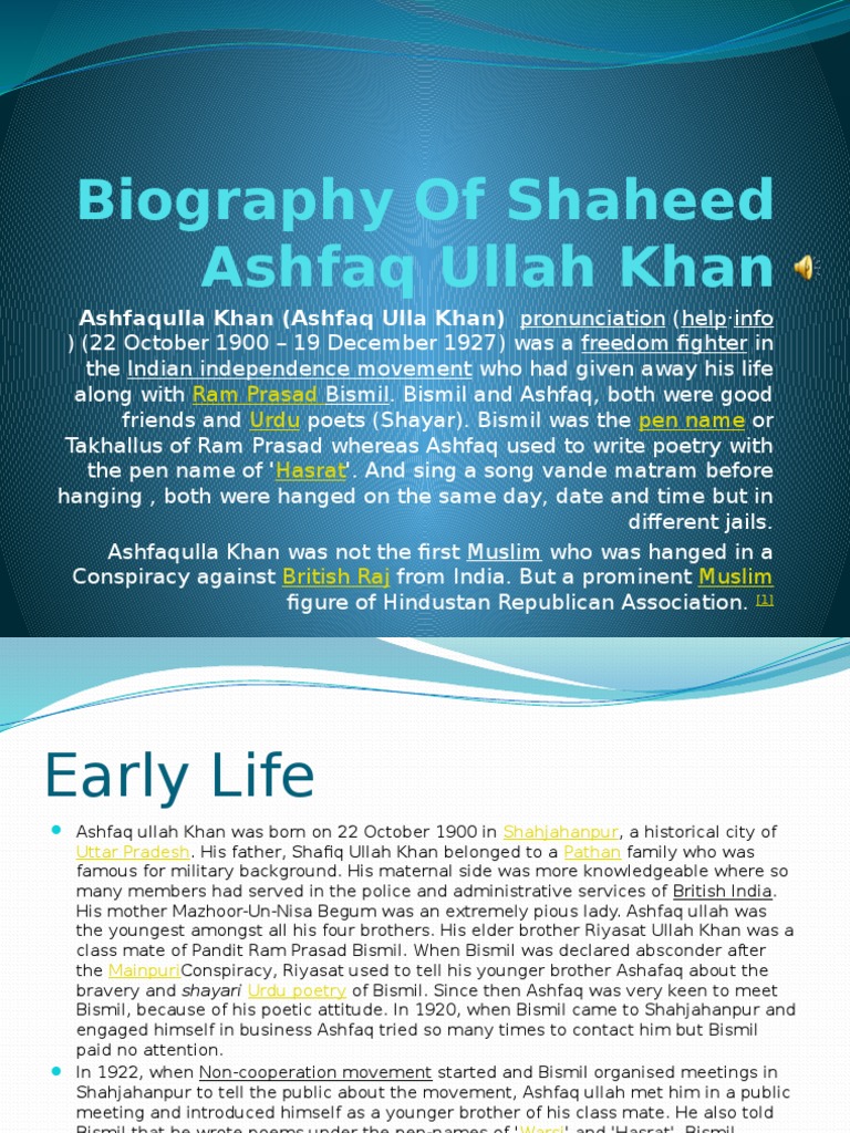 Life History of Shaheed Ashfaq Ullah Khan | PDF | History | Religion ...