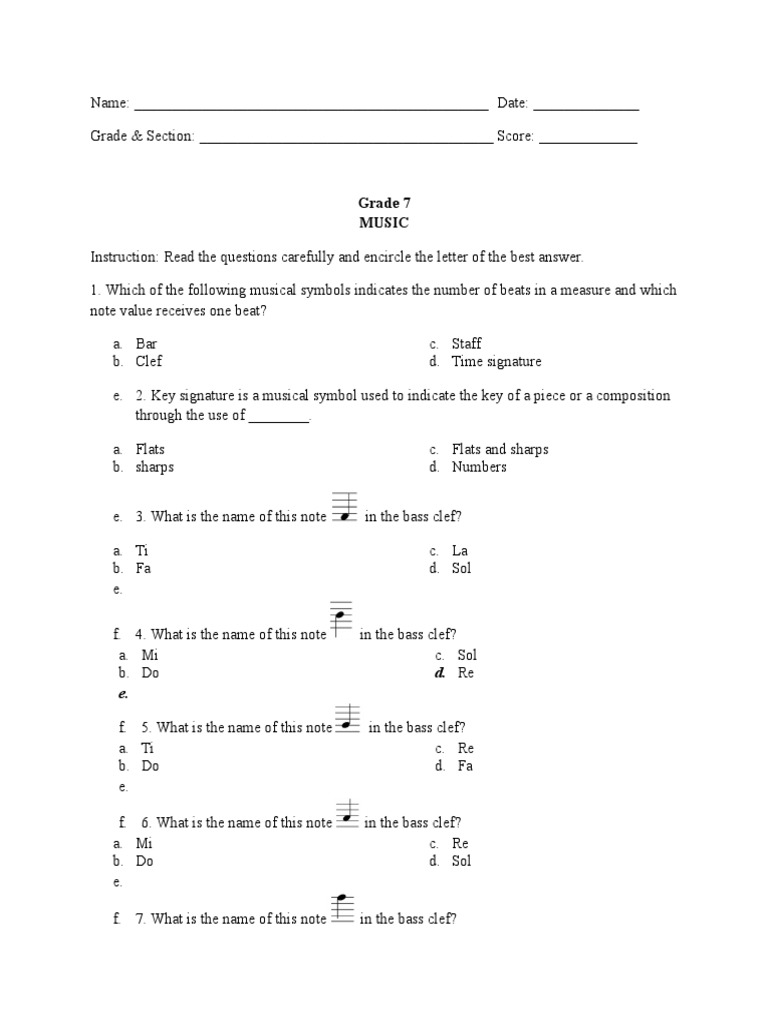 Multiple Choice Test Music | PDF | Musical Notation | Music Theory