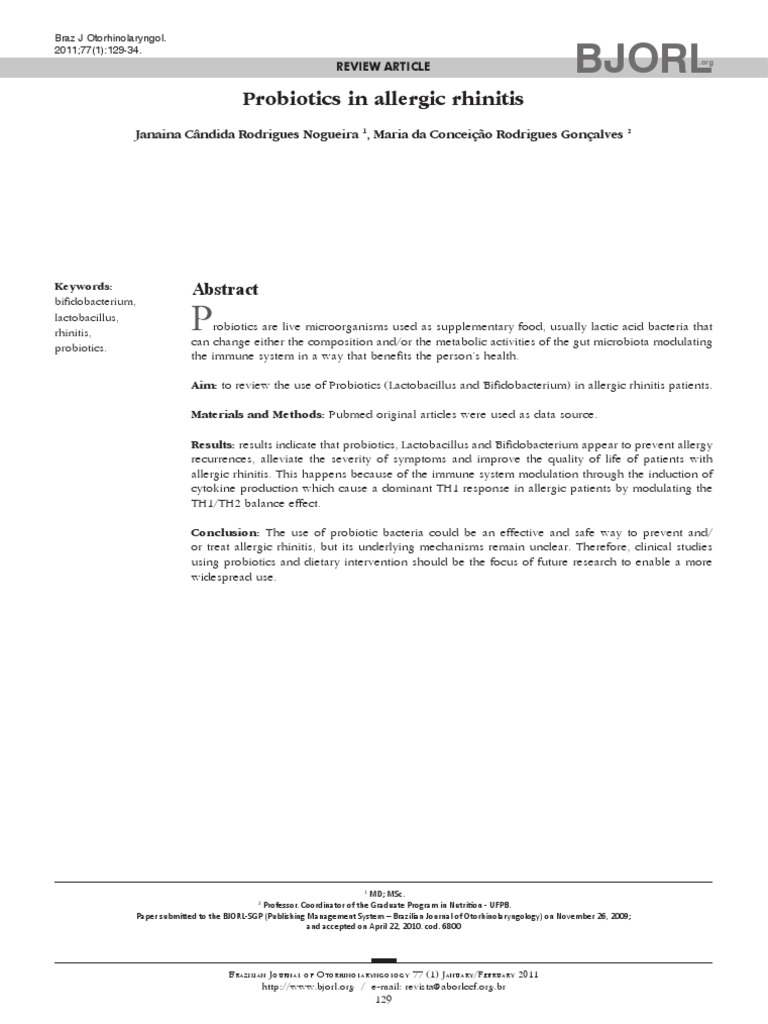 Bjorl: Probiotics in Allergic Rhinitis | PDF | Probiotic | T Helper Cell