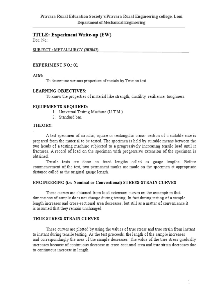 TITLE: Experiment Write-Up (EW) | PDF | Deformation (Engineering ...