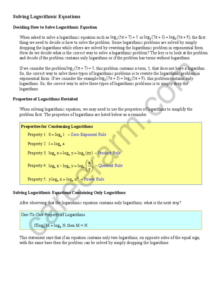 Logarithm Problems | PDF | Logarithm | Quadratic Equation