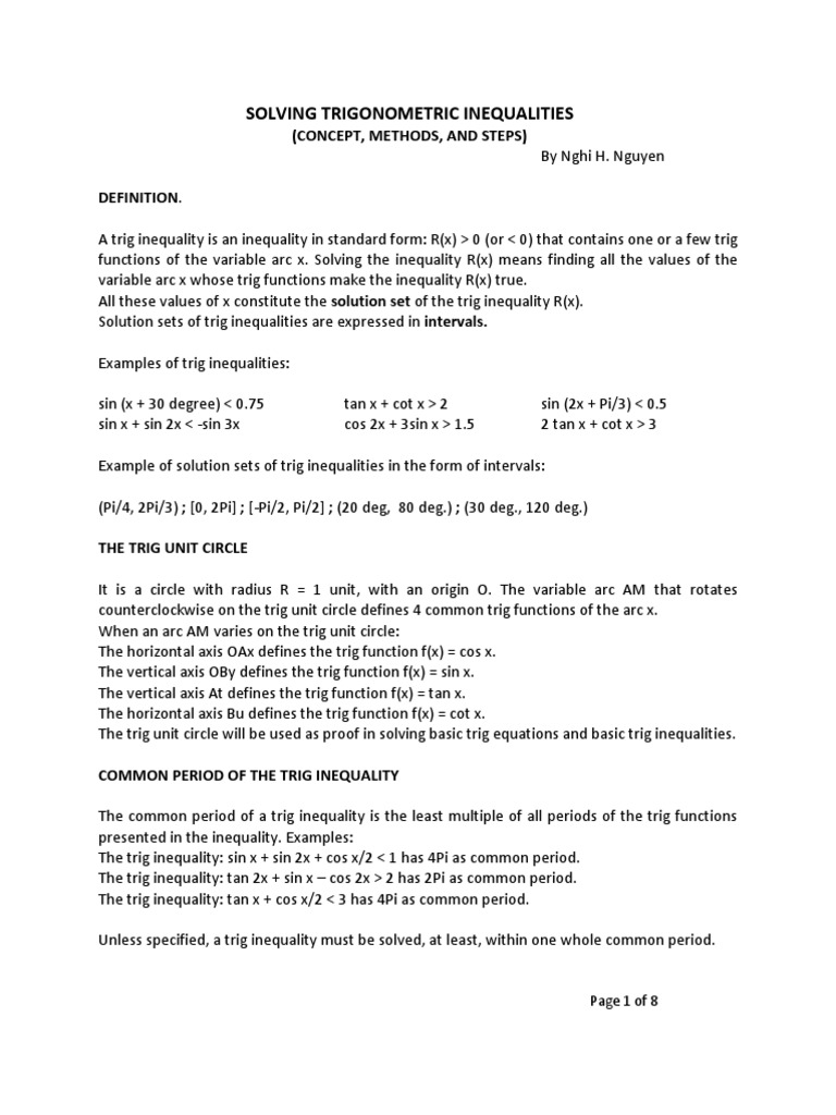 Solving Trigonometric Inequalities | PDF | Trigonometric Functions ...