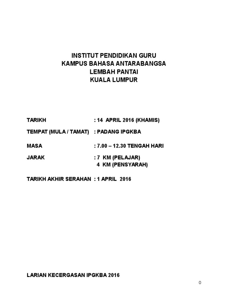 Peraturan Larian IPGKBA 2016 Kini | PDF