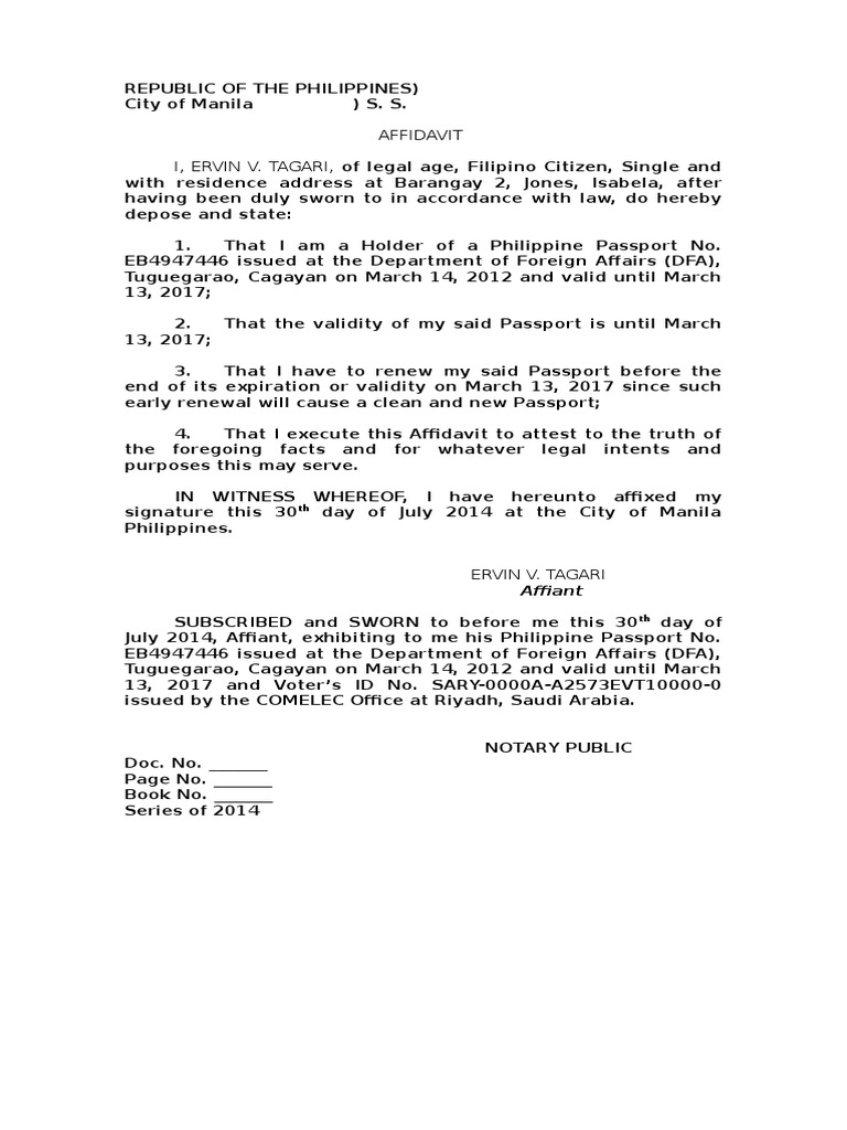 Affidavit for Passport Renewal | PDF | Social Science | Law