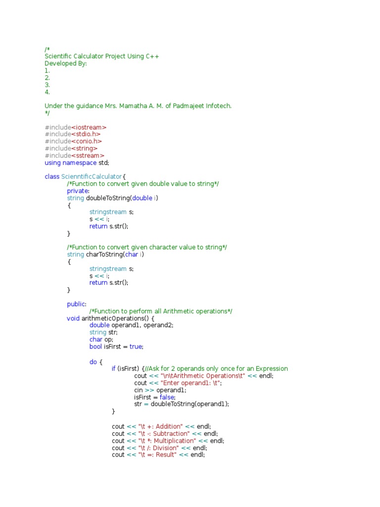 Scientific Calculator Project Using C++ | PDF | Trigonometric Functions ...
