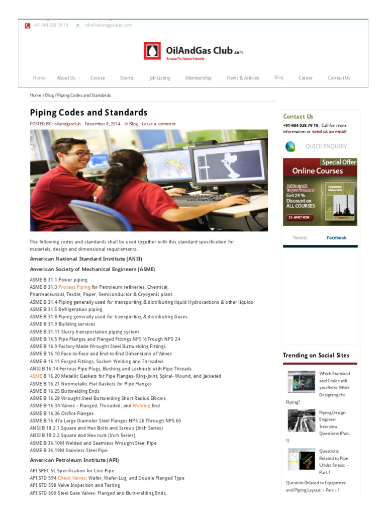 Piping Design Training - Piping Codes and Standards - Oilandgasclub ...