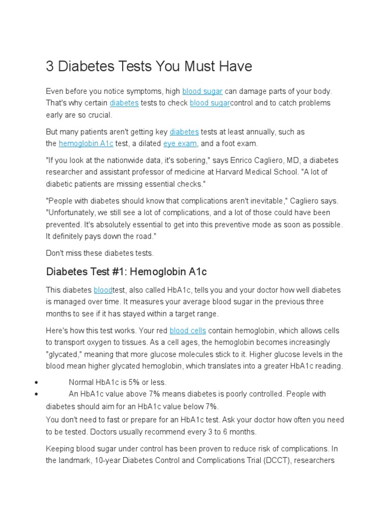 Diabetic Tests | PDF | Glycated Hemoglobin | Peripheral Neuropathy