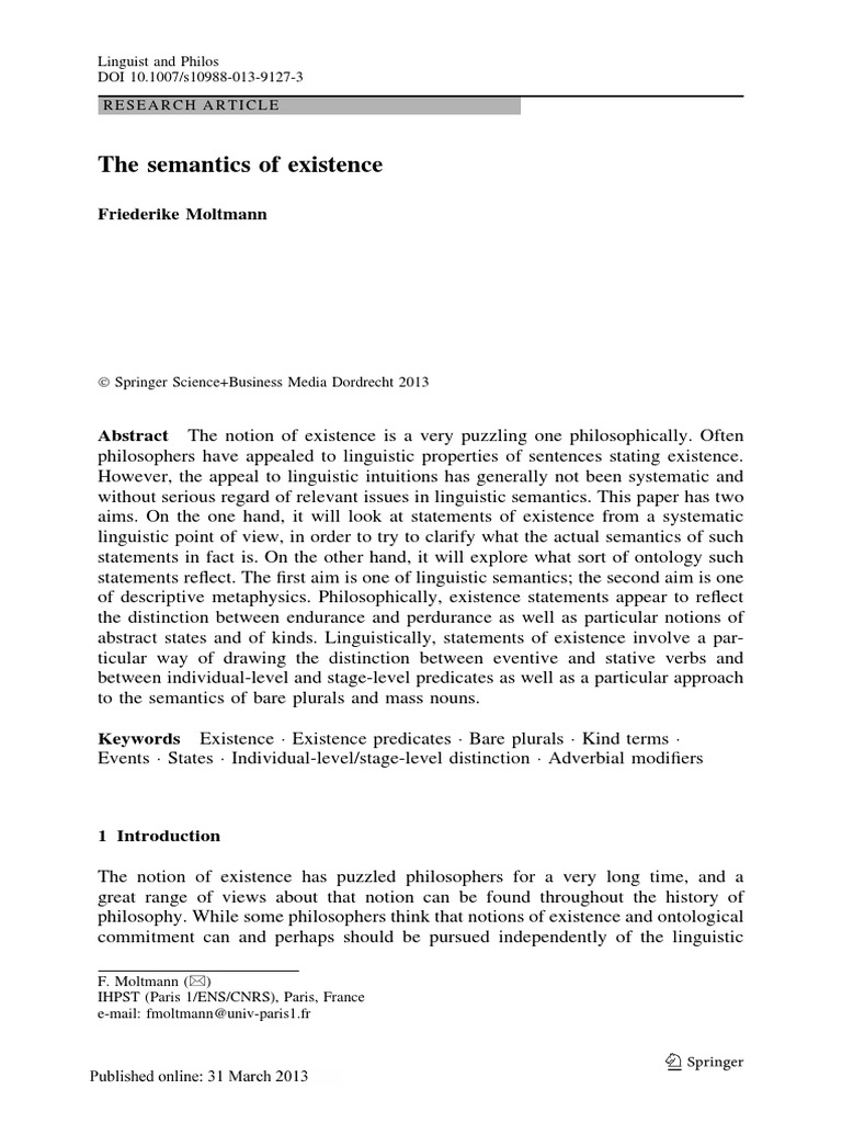 Semantics of Existence in Philosophy | PDF | Language Arts & Discipline