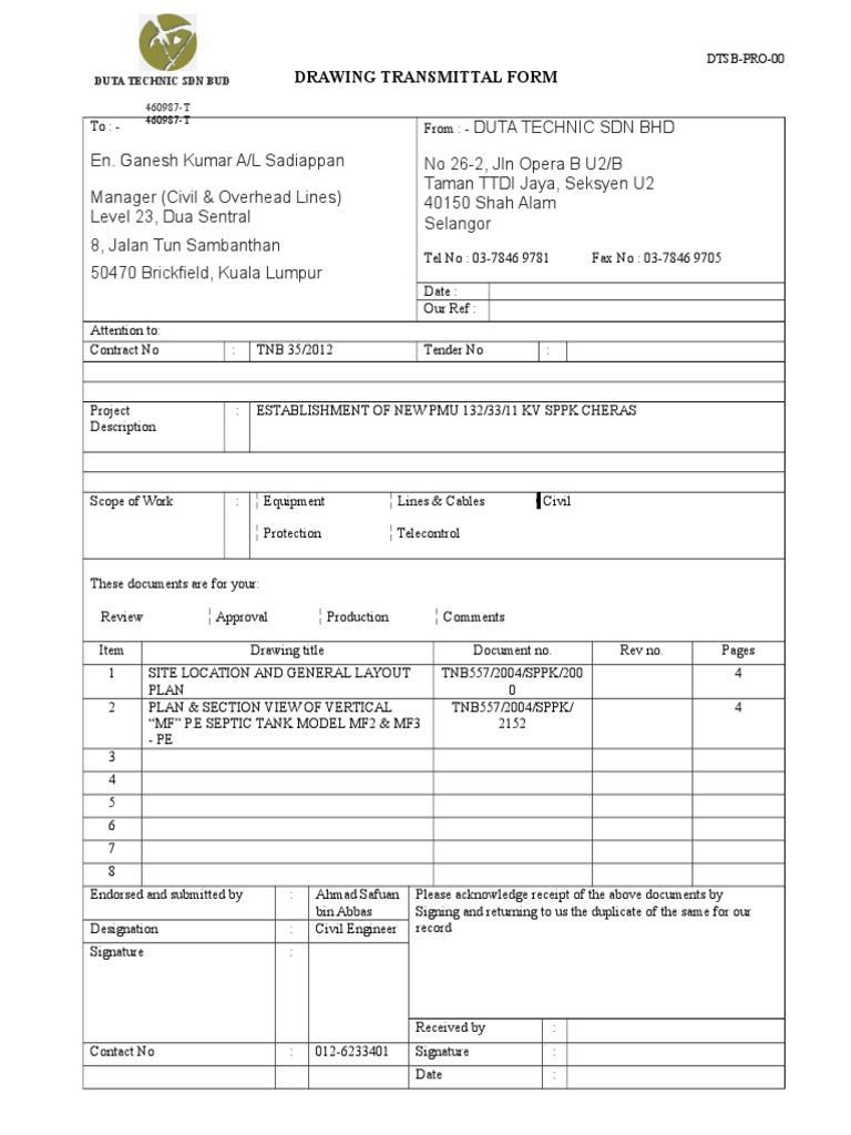 Transmittal Form TNB | PDF