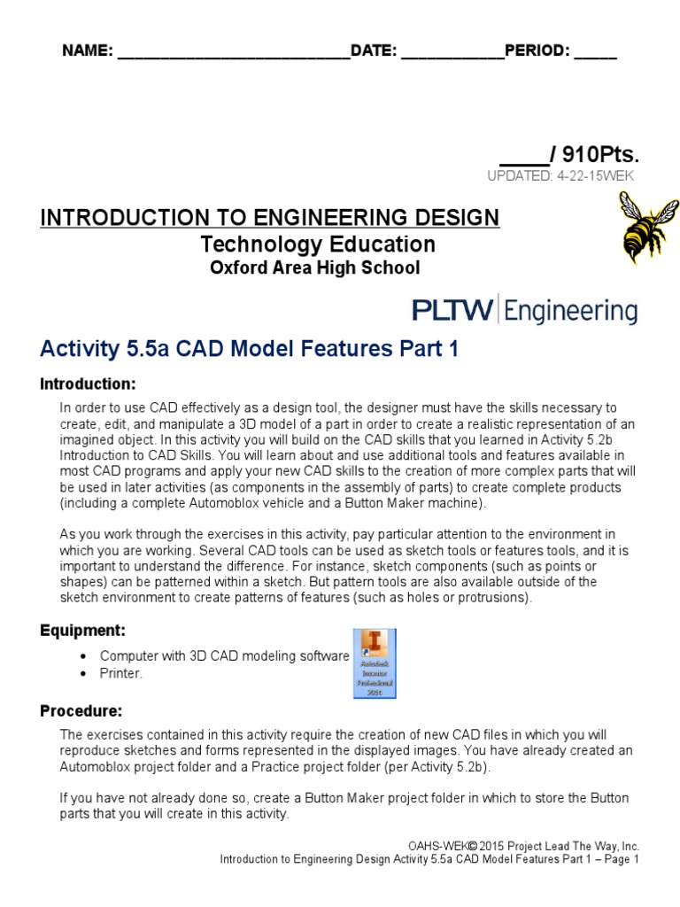 5.5.a. A CADModelFeatures-WEK2 | PDF | Computer Aided Design | 3 D Modeling