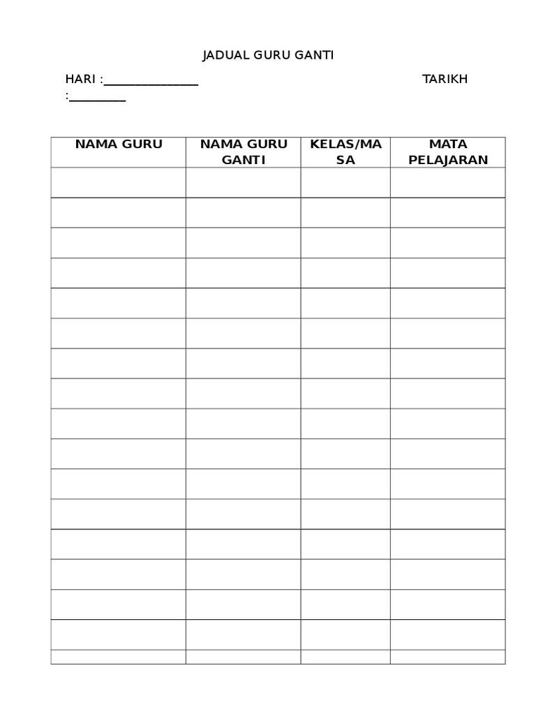 Jadual Guru Ganti | PDF
