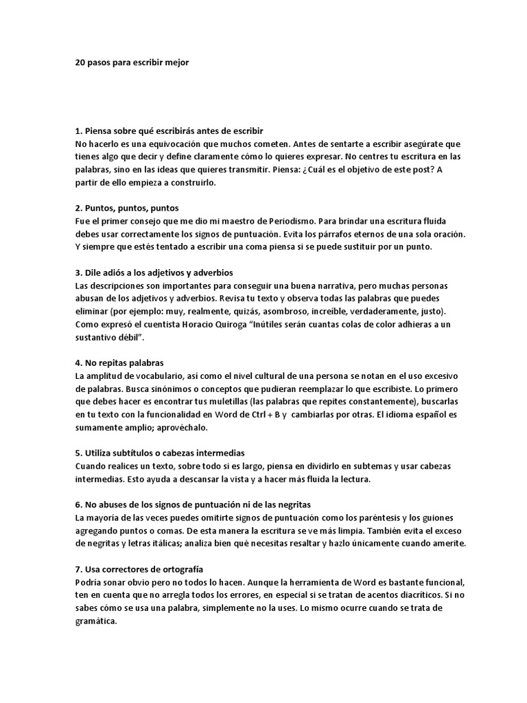 20 pasos para mejorar tu escritura | PDF | Puntuación | Escritura