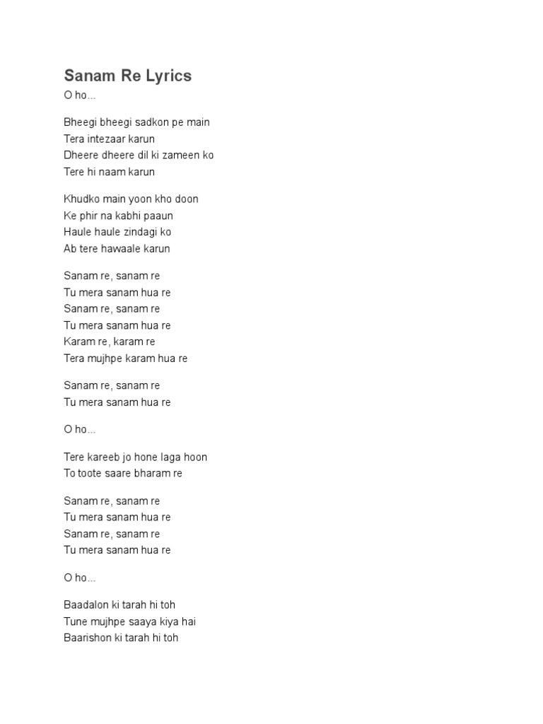 Sanam Re Lyrics | PDF