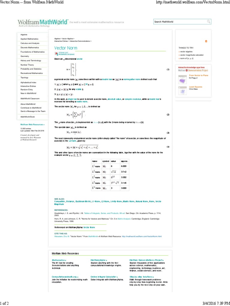 Vector Norm From Wolfram Mathworld Pdf Norm Mathematics Vector Space