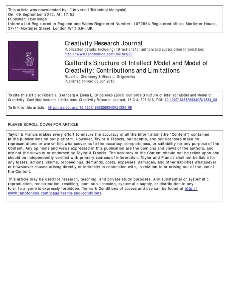 Guilford Structure of Intellect Model | PDF | Creativity | Factor Analysis
