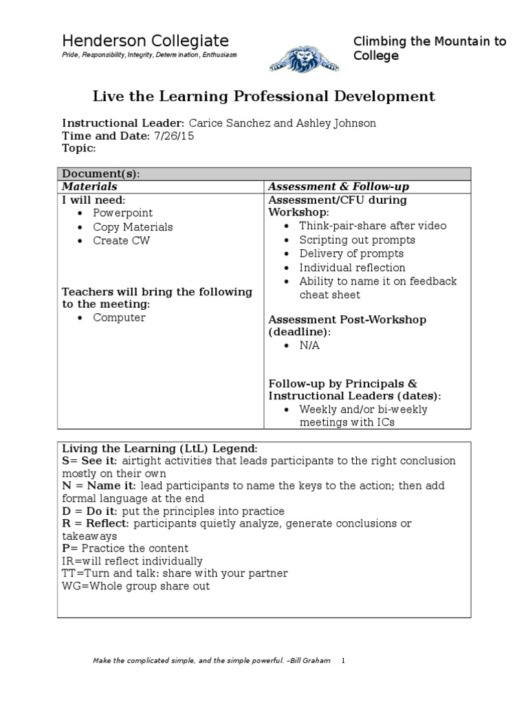 Live Learning Framework for PD Sessions | PDF | Lesson Plan ...