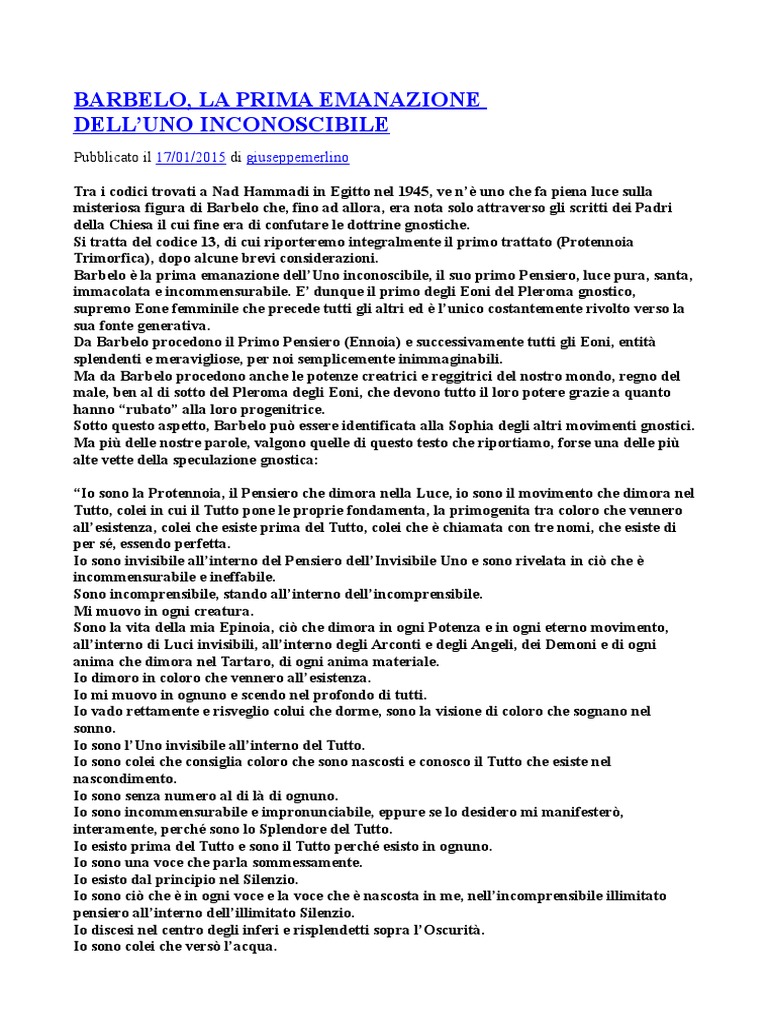 BarBelo | Gnosticism | Thought