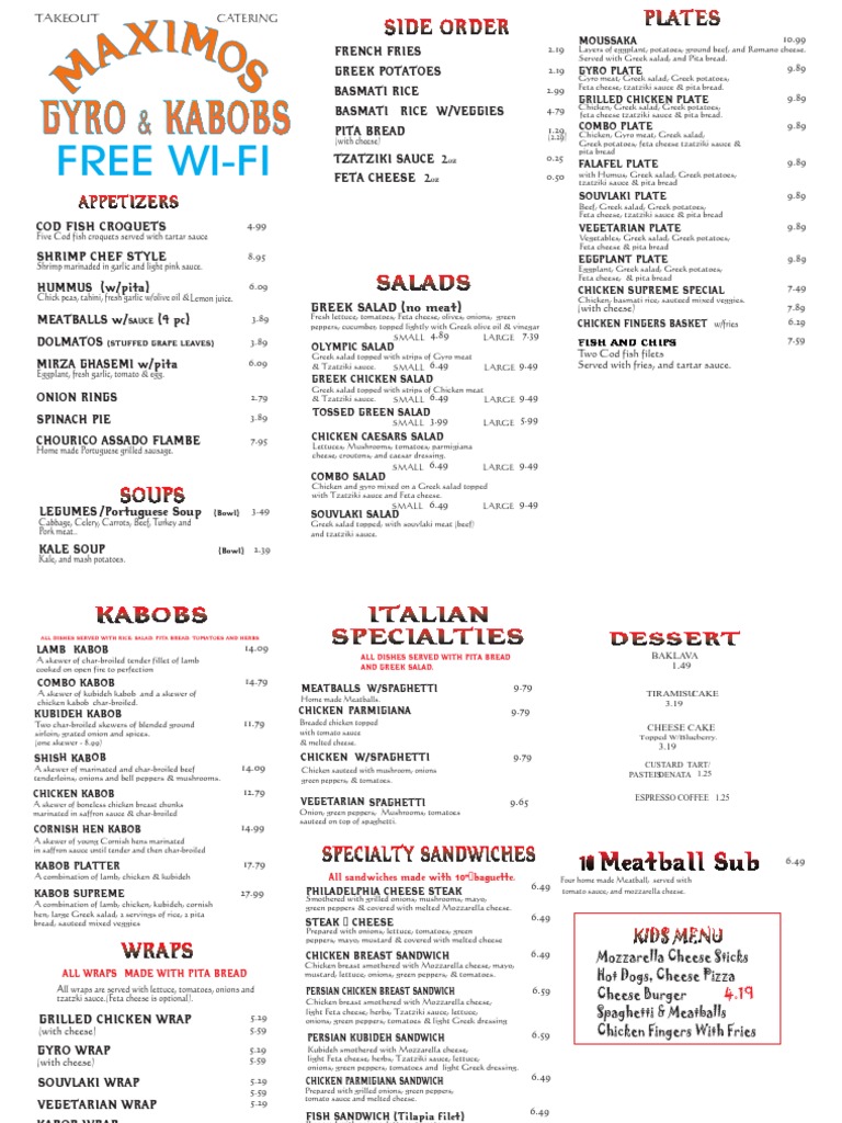 Maximos Menu | PDF | Kebab | Salad