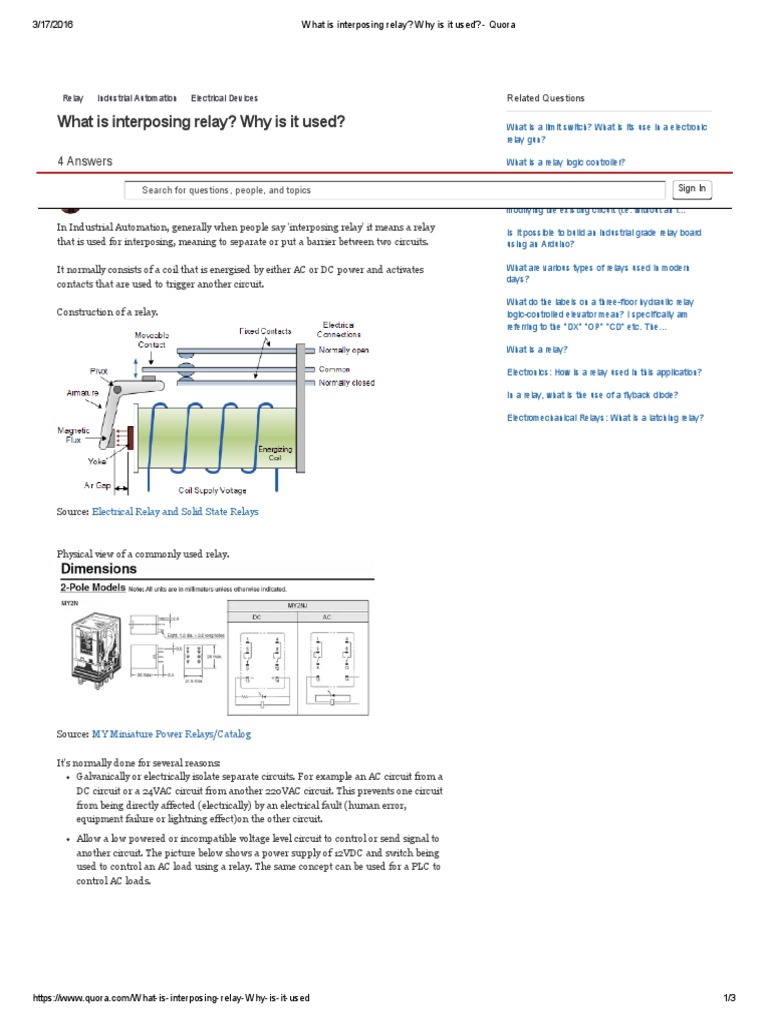 What Is Interposing Relay - Why Is It Used - Quora PDF | PDF | Relay ...