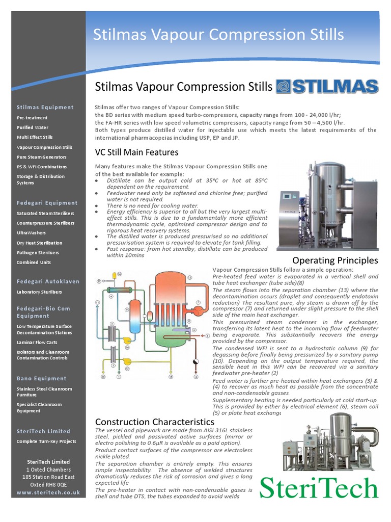 Stilmas Vapour Compression Stills | Gas Compressor | Heat Exchanger
