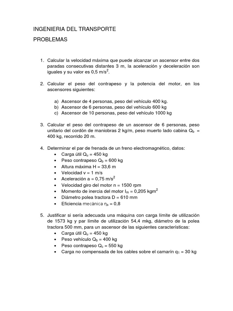 Problemas de Ingeniería en Ascensores | PDF | Ascensor | Cantidades fisicas
