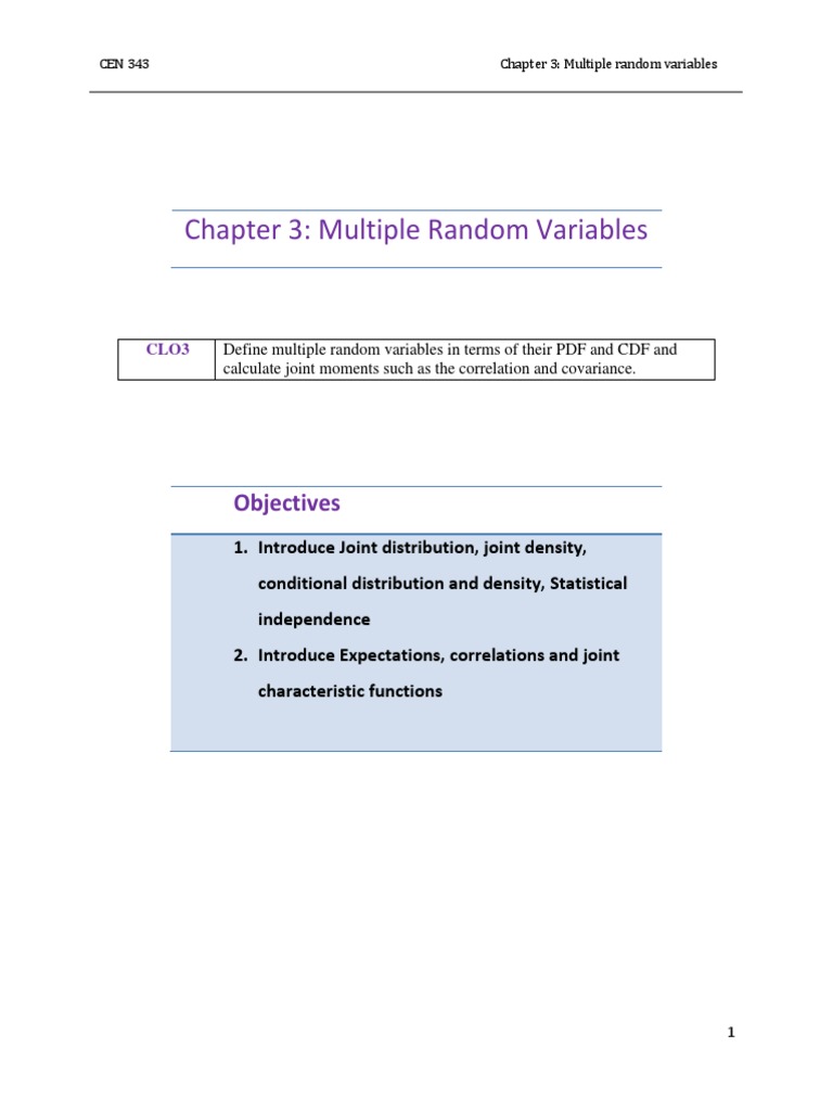 Chapter 3 - Multiple Random Variables-Updated | PDF | Probability Distribution | Probability ...