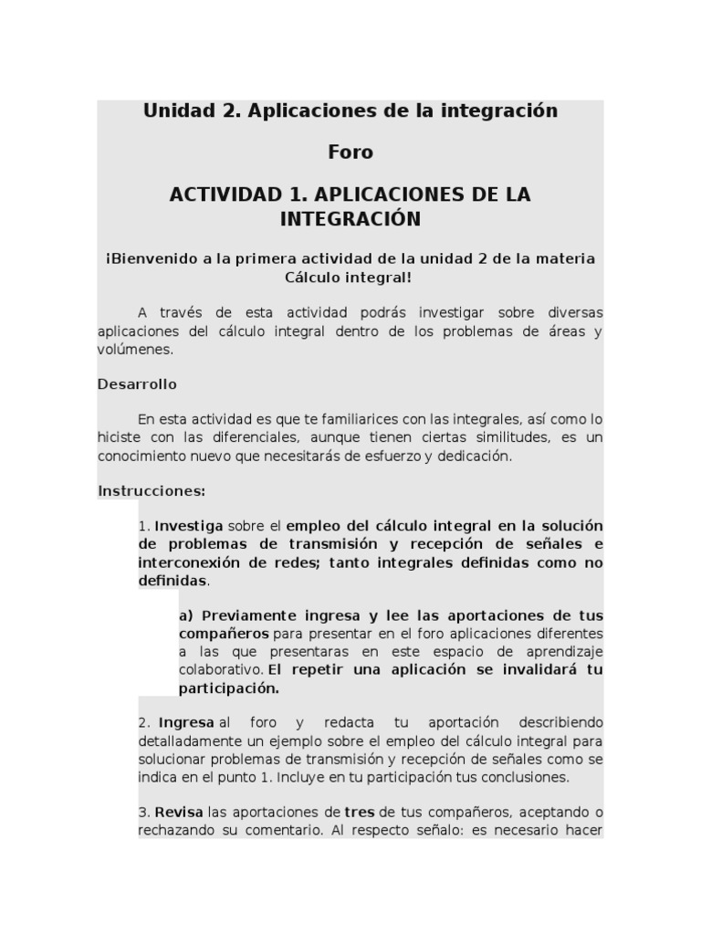 Actividad 1 Unidad 2 Foro | PDF | Integral | Cálculo