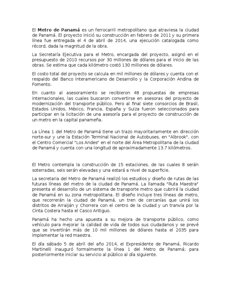 Metro de Panamá: Línea 1 Inaugurada | PDF | Negocios
