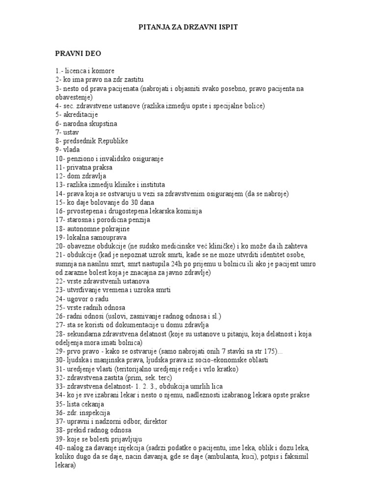 Pitanja Za Drzavni Ispit | PDF