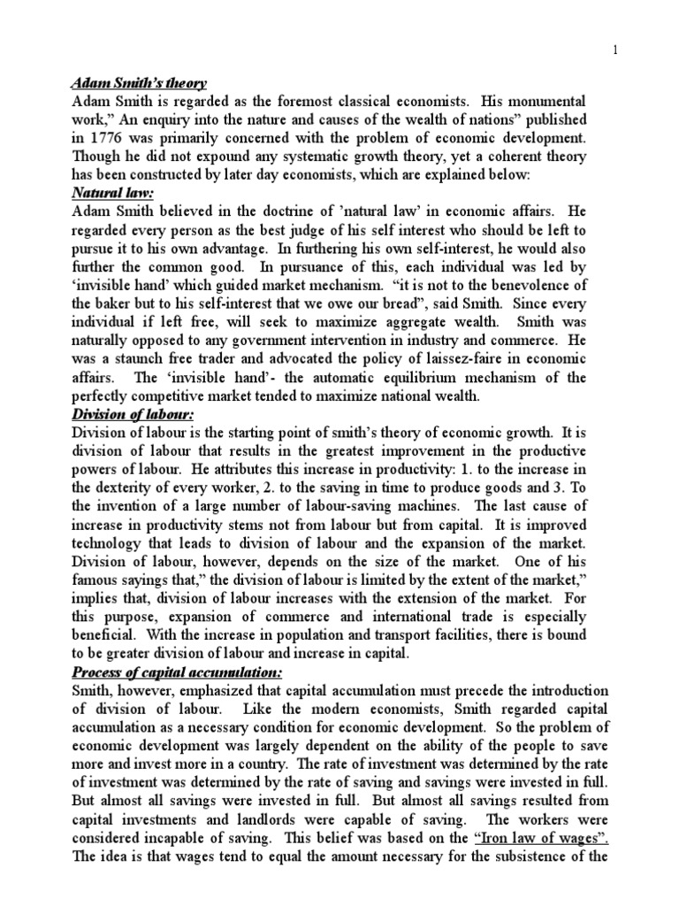 Adam Smiths Theory of Economic Development | PDF | Capitalism ...