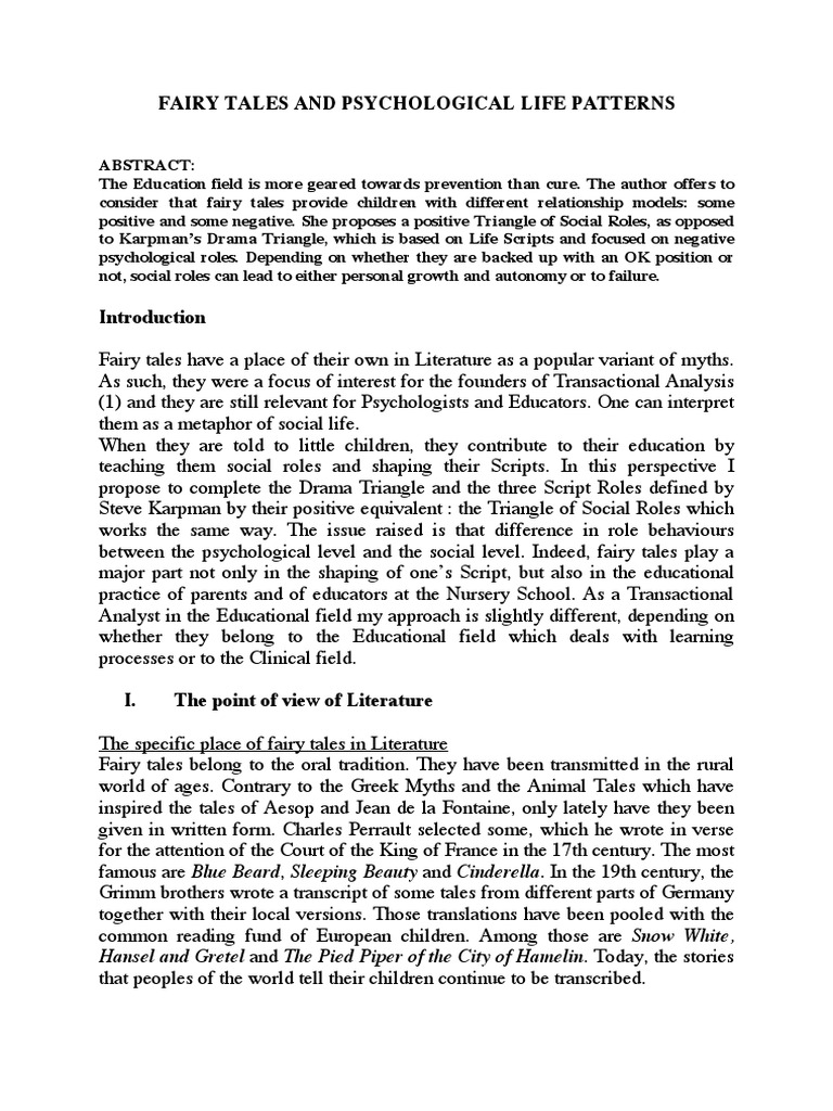 Fairy Tales and Psychological Life Patterns Transactional Analysis ...