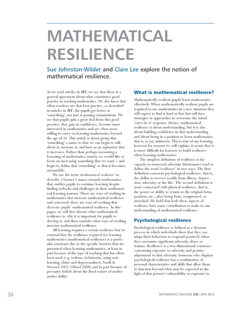 Mathematical Resilience | PDF | Psychological Resilience | Anxiety