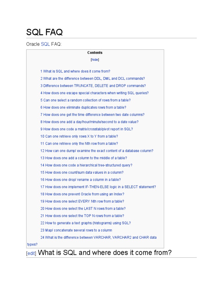SQL Faq: What Is SQL and Where Does It Come From? | PDF | Sql | Data