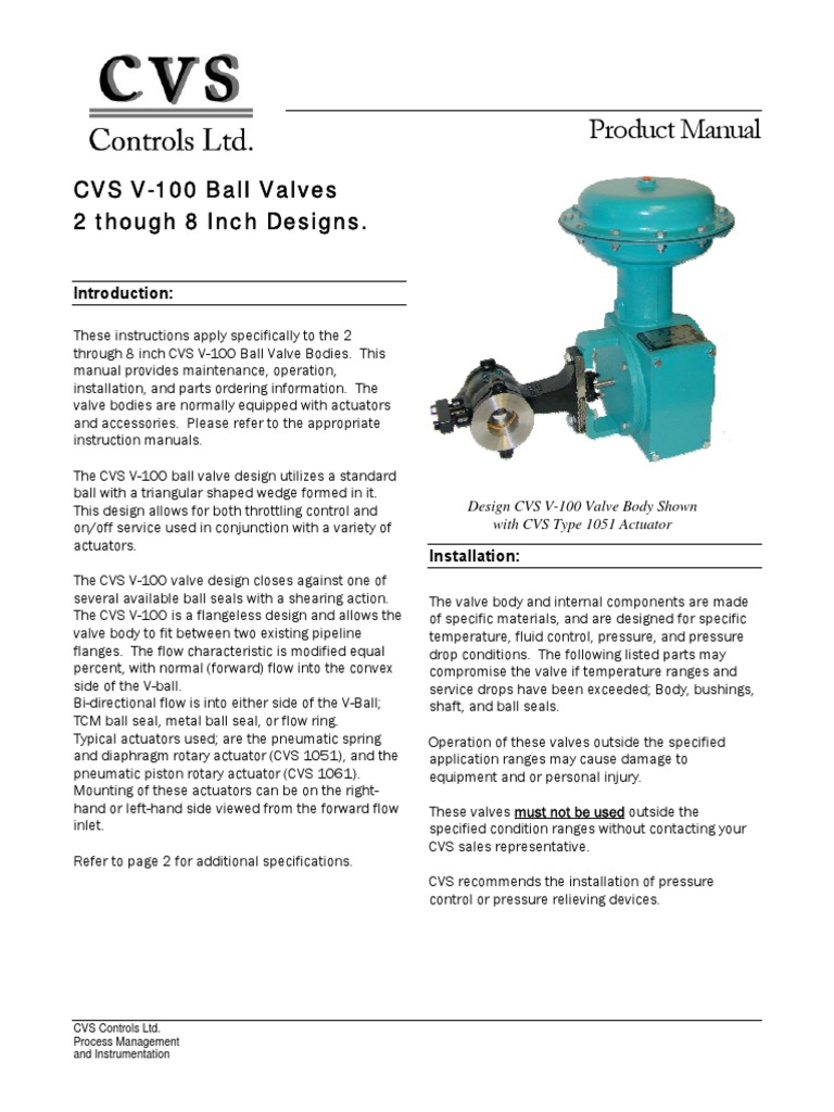 Series V100 Ball Valve | PDF | Valve | Actuator