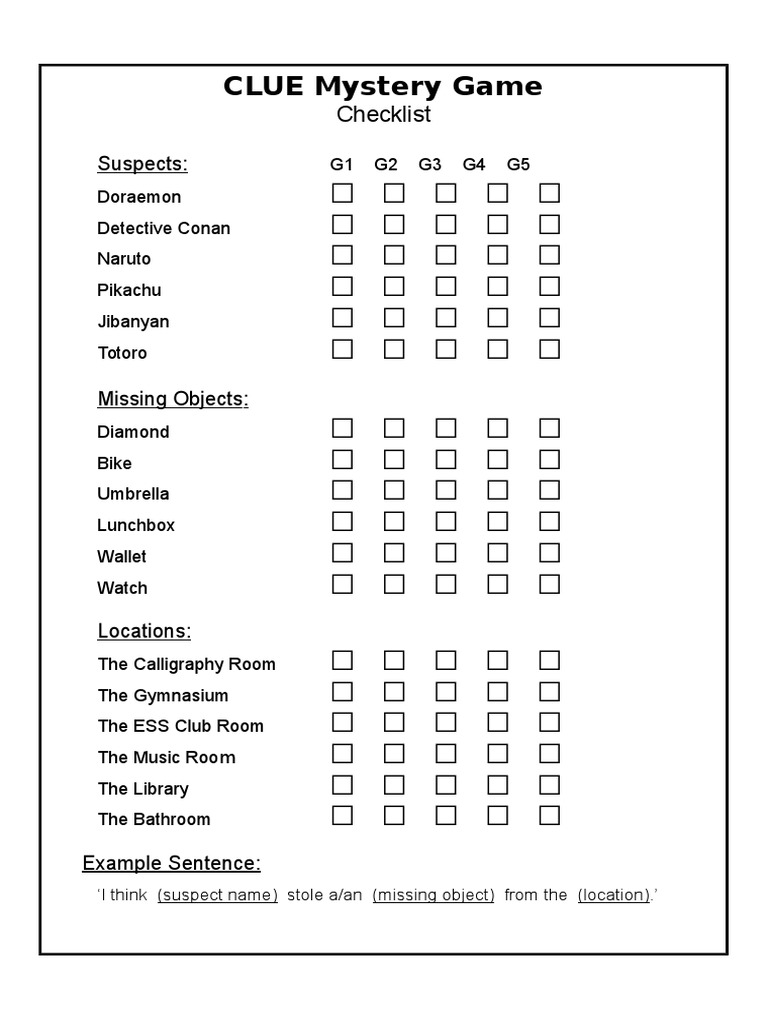 Clue Mystery Checklist | PDF