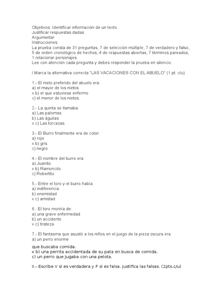Prueba de Cuentos del Abuelo | PDF