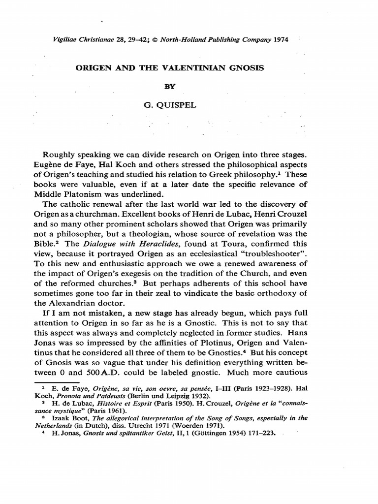 Quispel1975 Origen and The Valentinian Gnosis | PDF | Gnosticism | Origen
