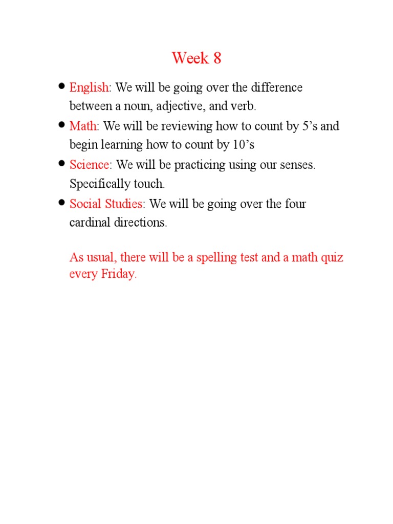 Week 8 Lesson Plans Overview | PDF