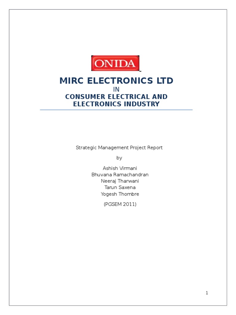 Mirc Electronics (Onida) - Strategic Analysis | PDF | Strategic ...
