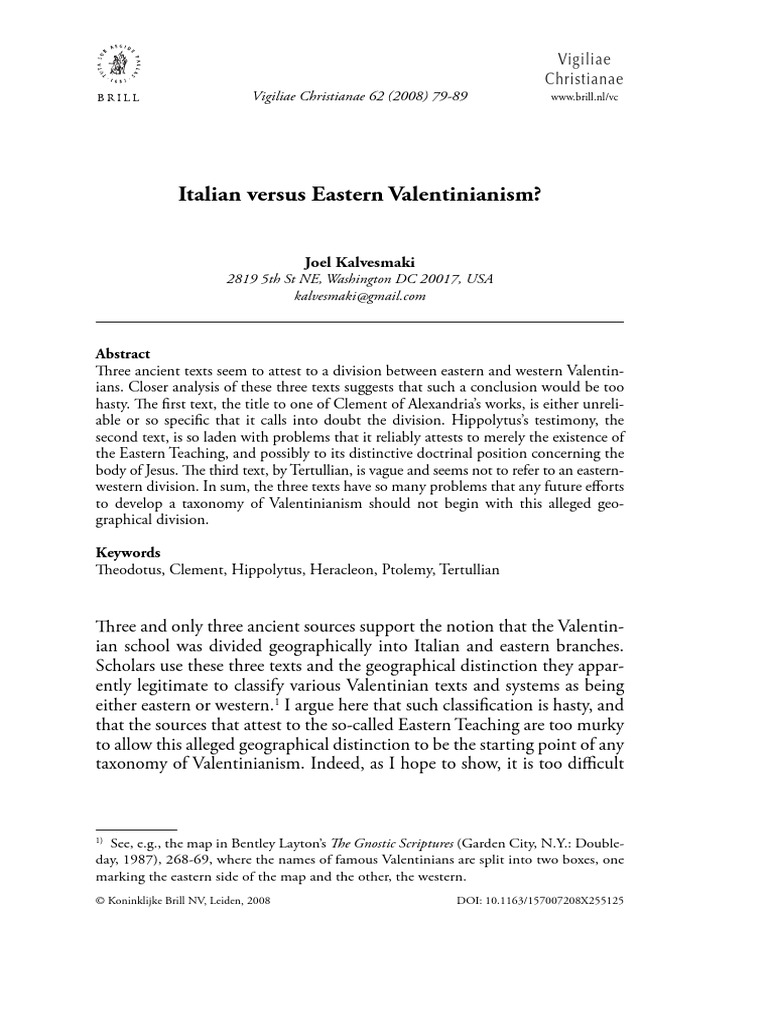 Kalvesmaki2008 Italian Versus Eastern Valentinianism | PDF ...