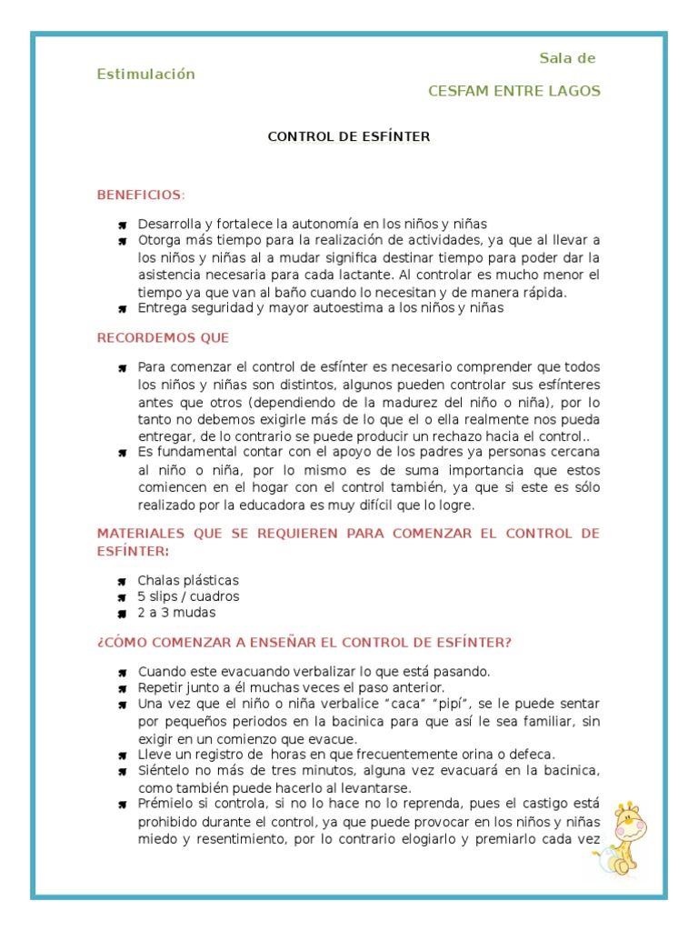 Pauta de Control de Esfínter | PDF | Conceptos psicologicos | Sicología
