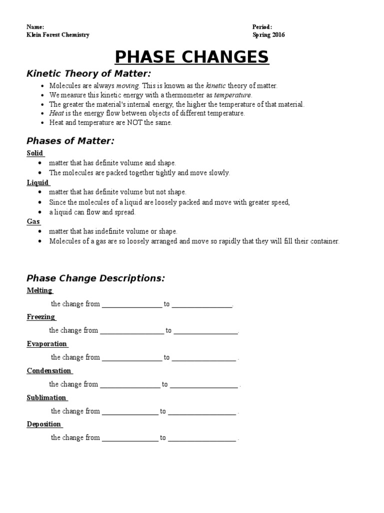 Phase Changes Independent Practice Spring 2016 | PDF | Phase (Matter) | Liquids