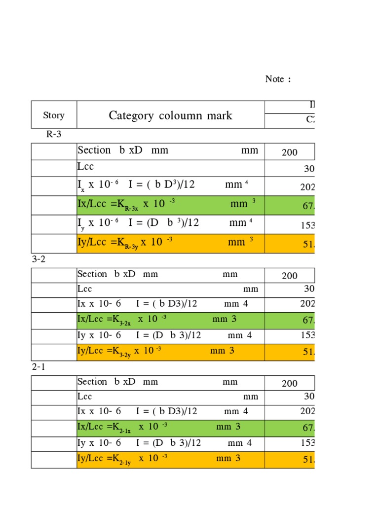Category Coloumn Mark: Storey Wise Stiffness of Columns | PDF