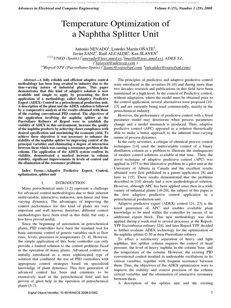 Temperature Optimization of A Naphtha Splitter Unit | PDF | Control ...