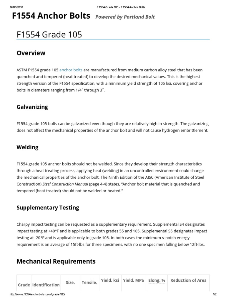 F1554 Grade 105 - F1554 Anchor Bolts | PDF