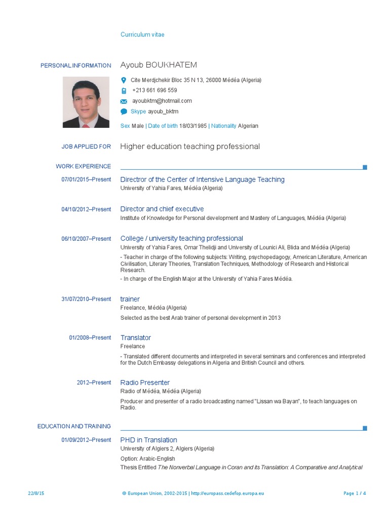 CV Ayoub Boukhatem | PDF | Communication | Cognition