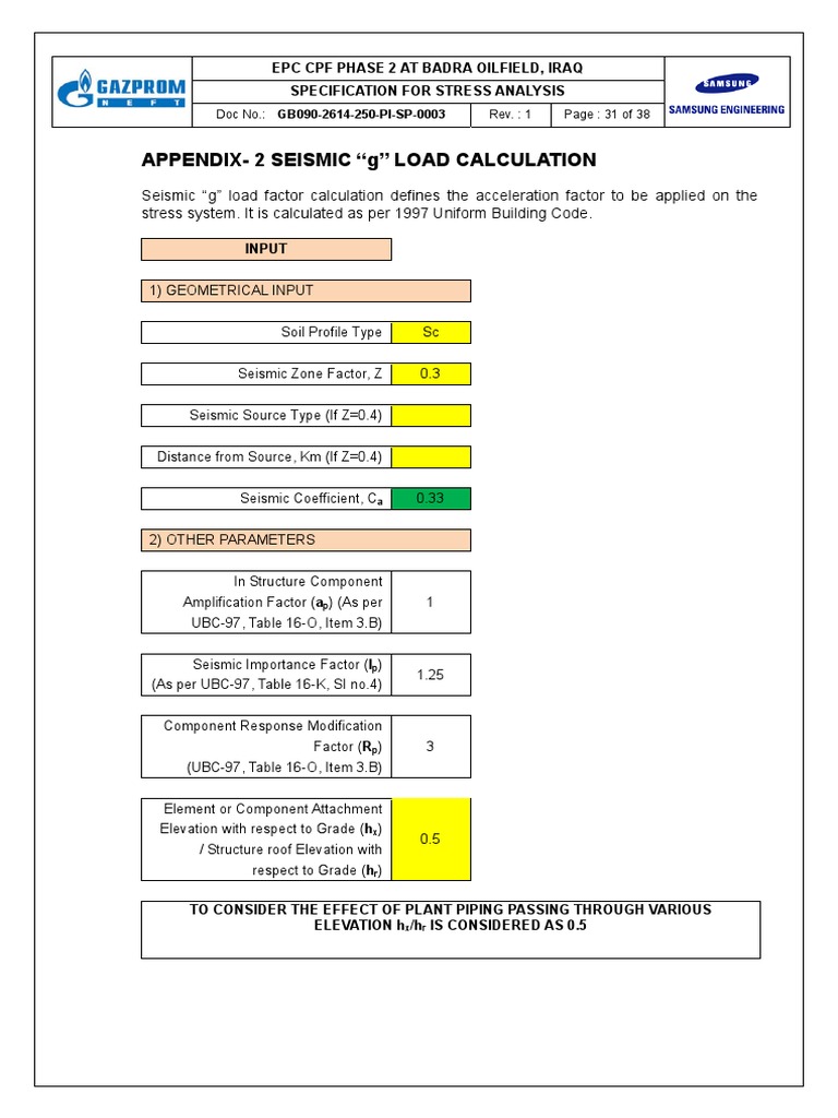 Seismic Load Calculation for Stress Analysis | PDF